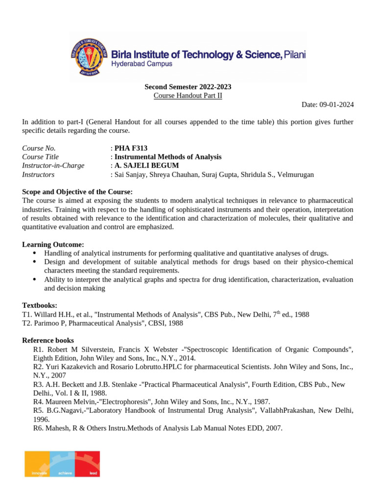 Instrumental Methods of Analysis Course Guide | PDF | Experiment | Gas ...