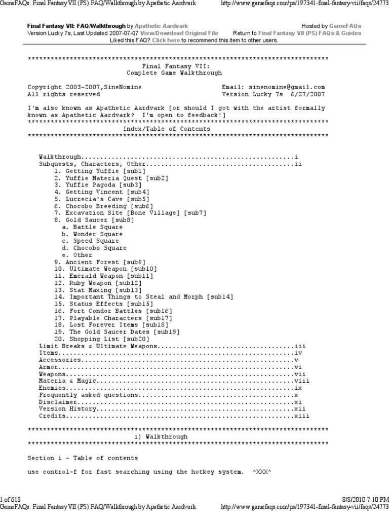 GameFAQs - Final Fantasy VII. | PDF | Strategy Guide | Leisure