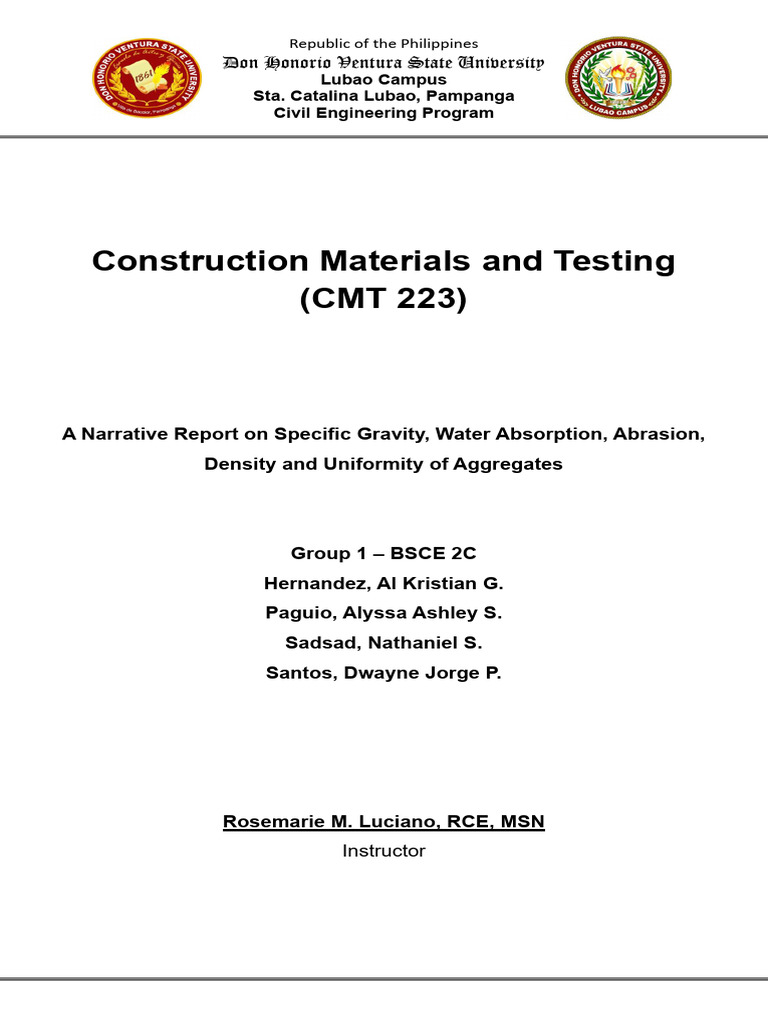 CMT Narrative Report Group 1 | PDF | Construction Aggregate | Concrete