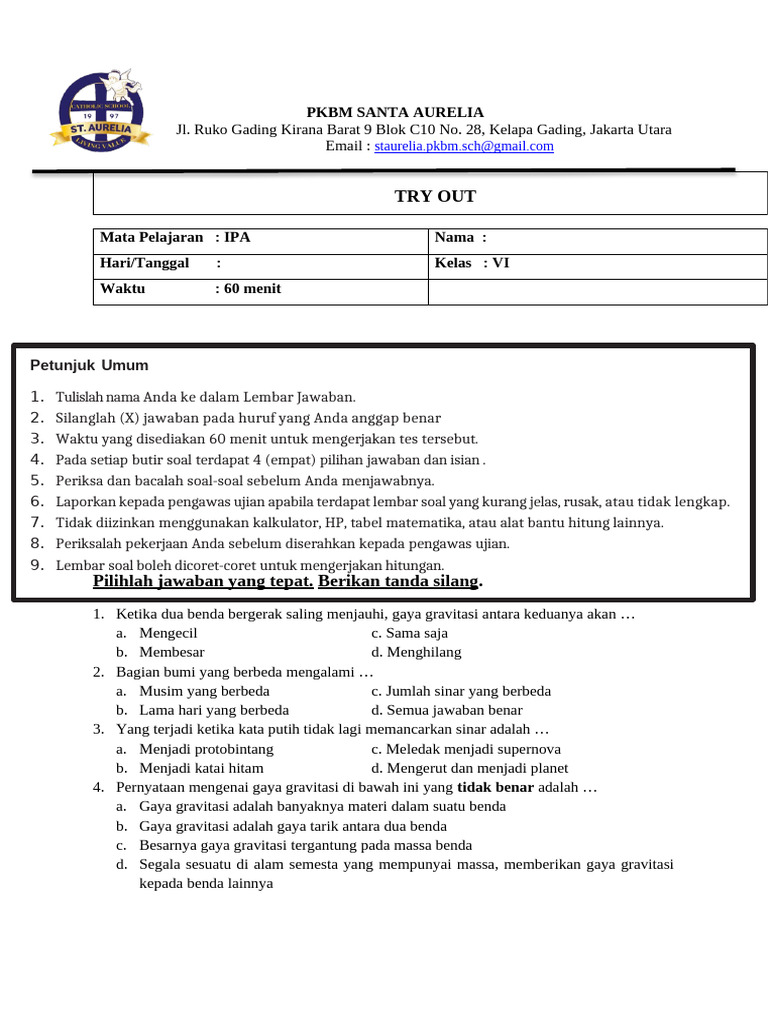 Latihan Try Out IPA 2 | PDF