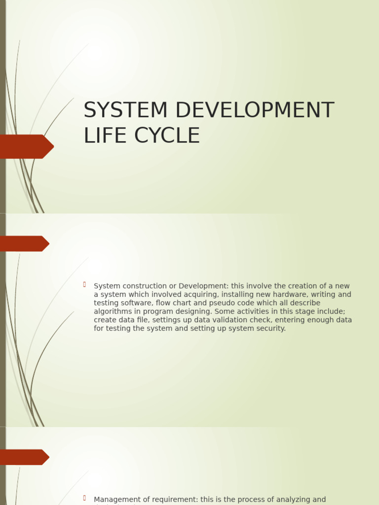 SYSTEM DEVELOPMENT LIFE CYCLE | PDF | System | Software Development