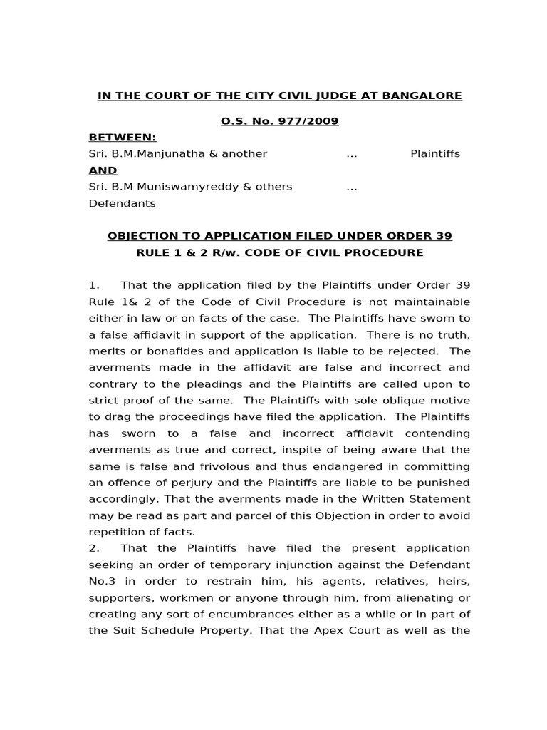 Objection to Temporary Injunction Application | PDF | Lawsuit | Affidavit