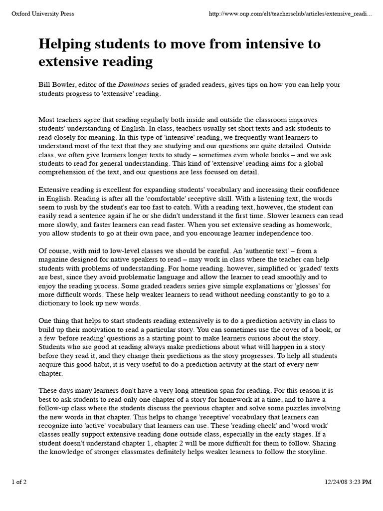 Intensive To Extensive Reading | PDF | Applied Linguistics | Learning