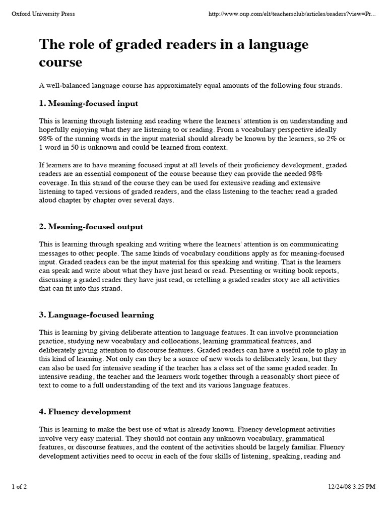Graded Readers in Language Course | PDF | Fluency | Learning