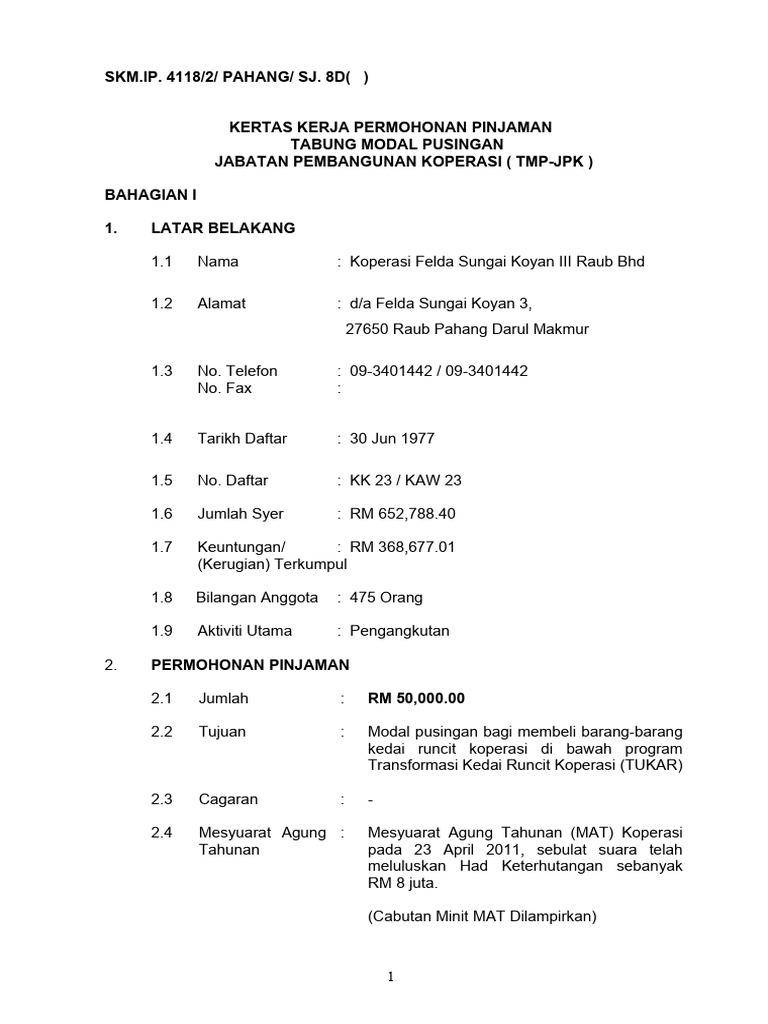 Contoh RP Koperasi Format JPK | PDF
