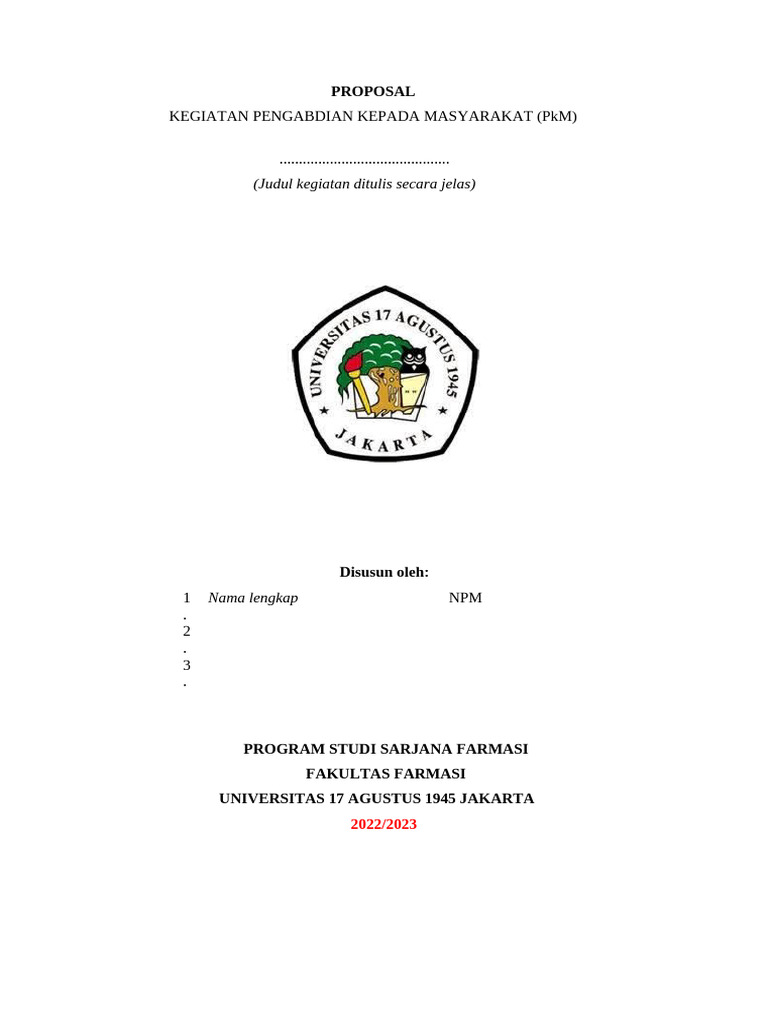 Draft Proposal PKM Untuk Mahasiswa Farmasi UTA'45 Jakarta | PDF