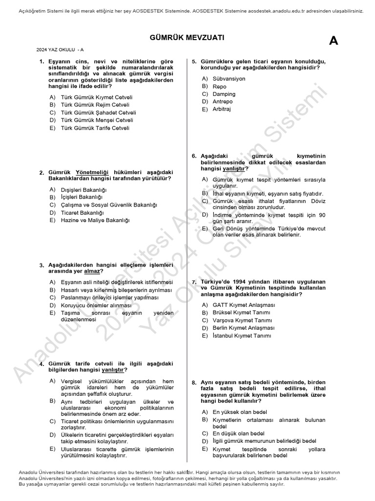 2024 Yaz Okulu - A1 | PDF