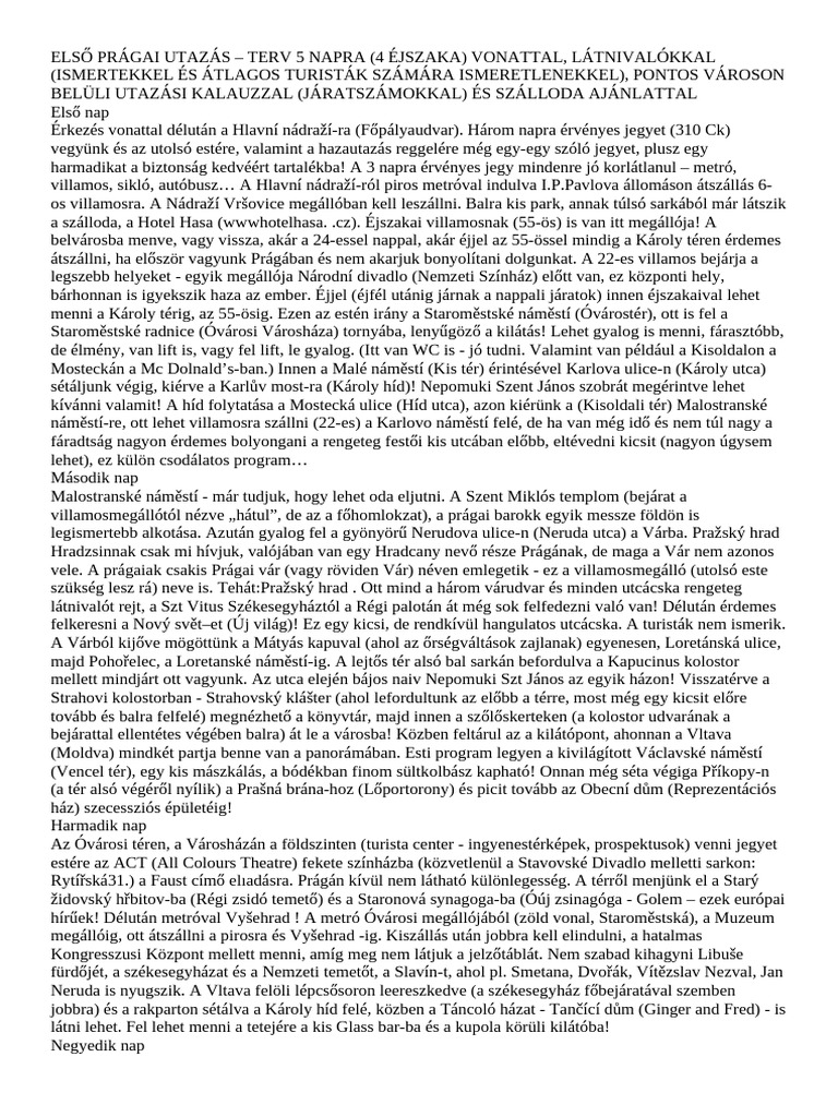 Első Prágai Utazás 2017 Nyári Terv | PDF