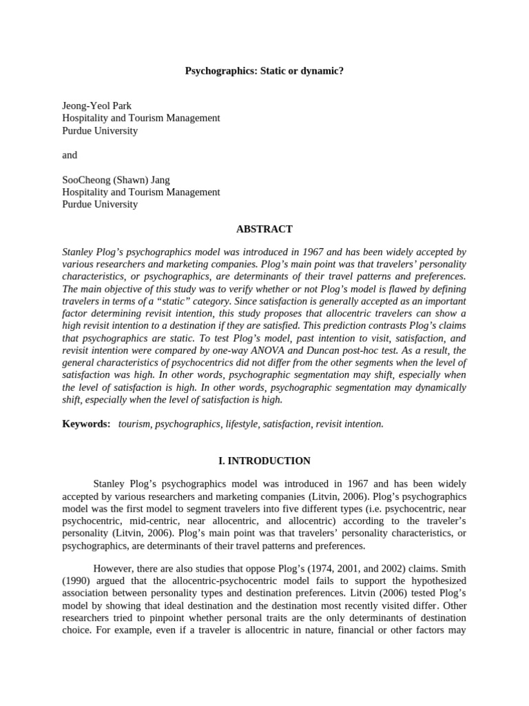 Dynamic vs. Static Psychographics in Travel | PDF | Survey Methodology ...