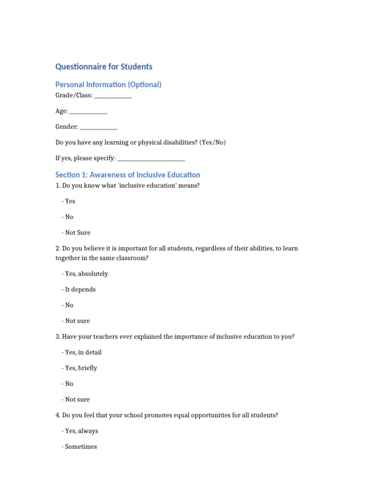 MCQ_Student_Questionnaire | PDF | Inclusion (Education) | Bullying