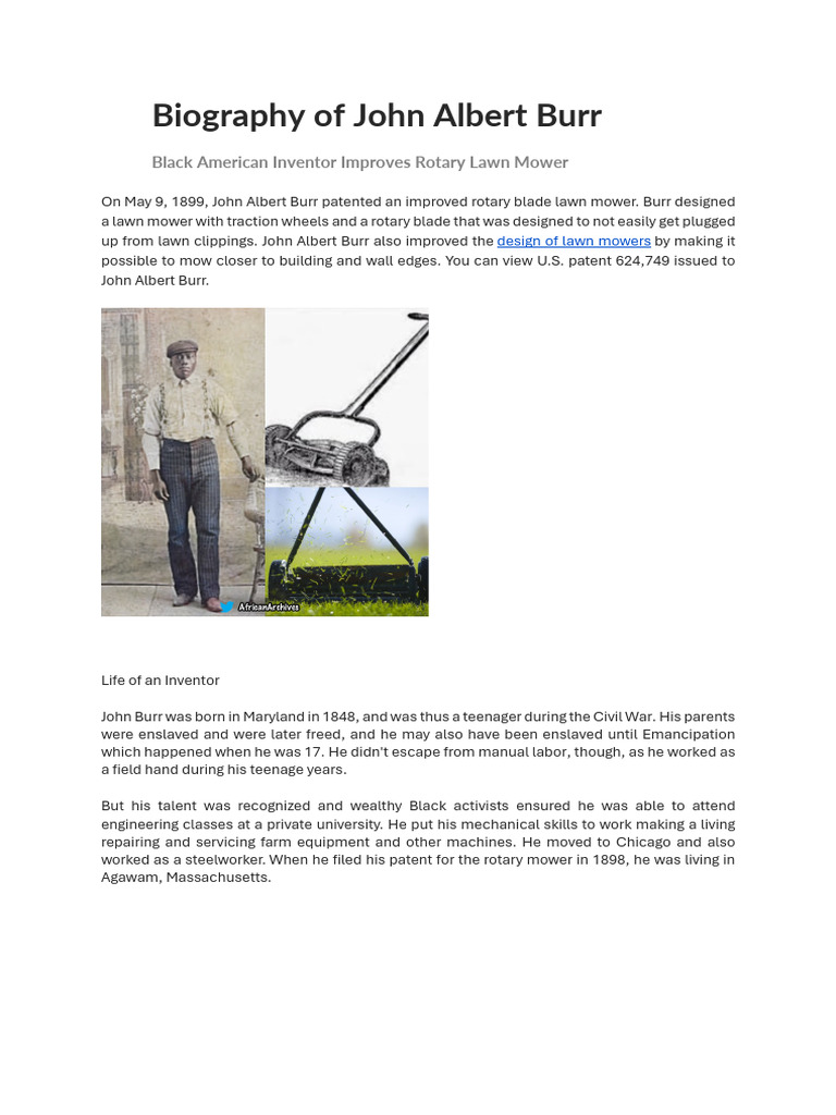 John Albert Burr: Lawn Mower Innovator | PDF