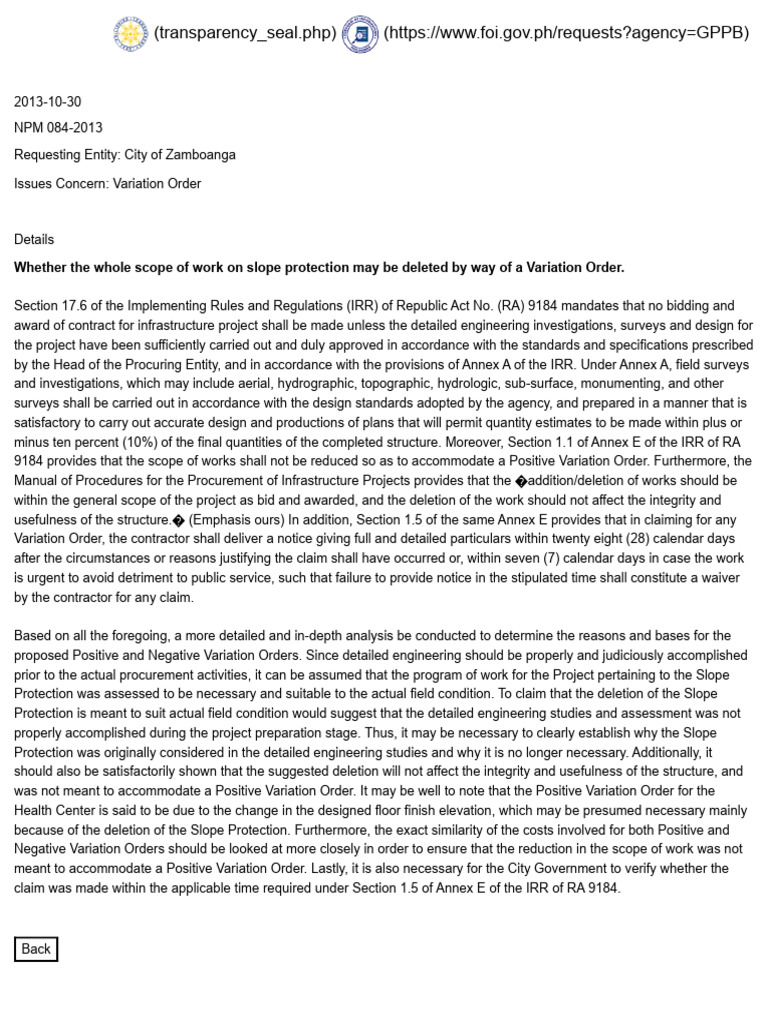 NPM No. 084-2013 Variation Order | PDF | President Of The Philippines ...