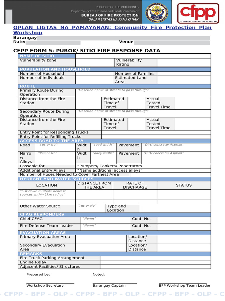 CFPP Form 5 Sitio Purok Fire Response Data | PDF | Transport Infrastructure | Road