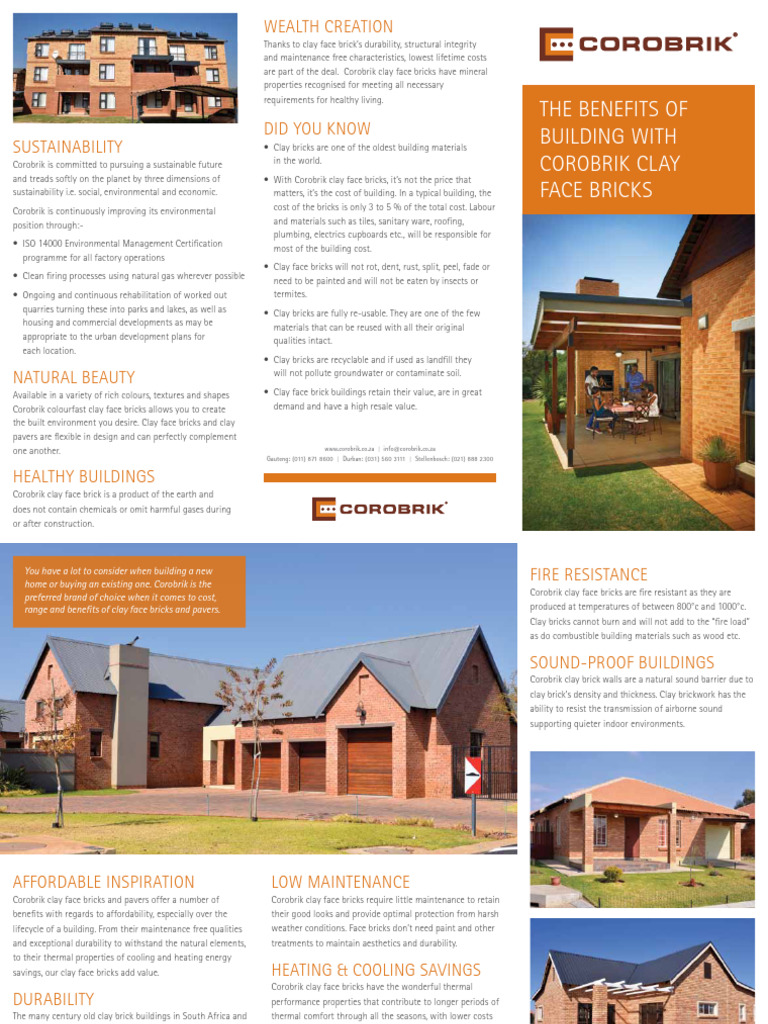 Corobrik Clay Face Brick Benefits Brochure | PDF | Brick | Clay