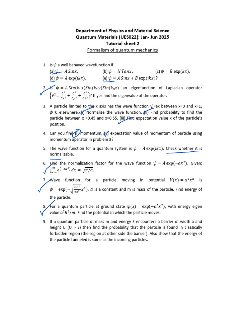 Tutorial 2_Formalism of quantum mechanics | PDF
