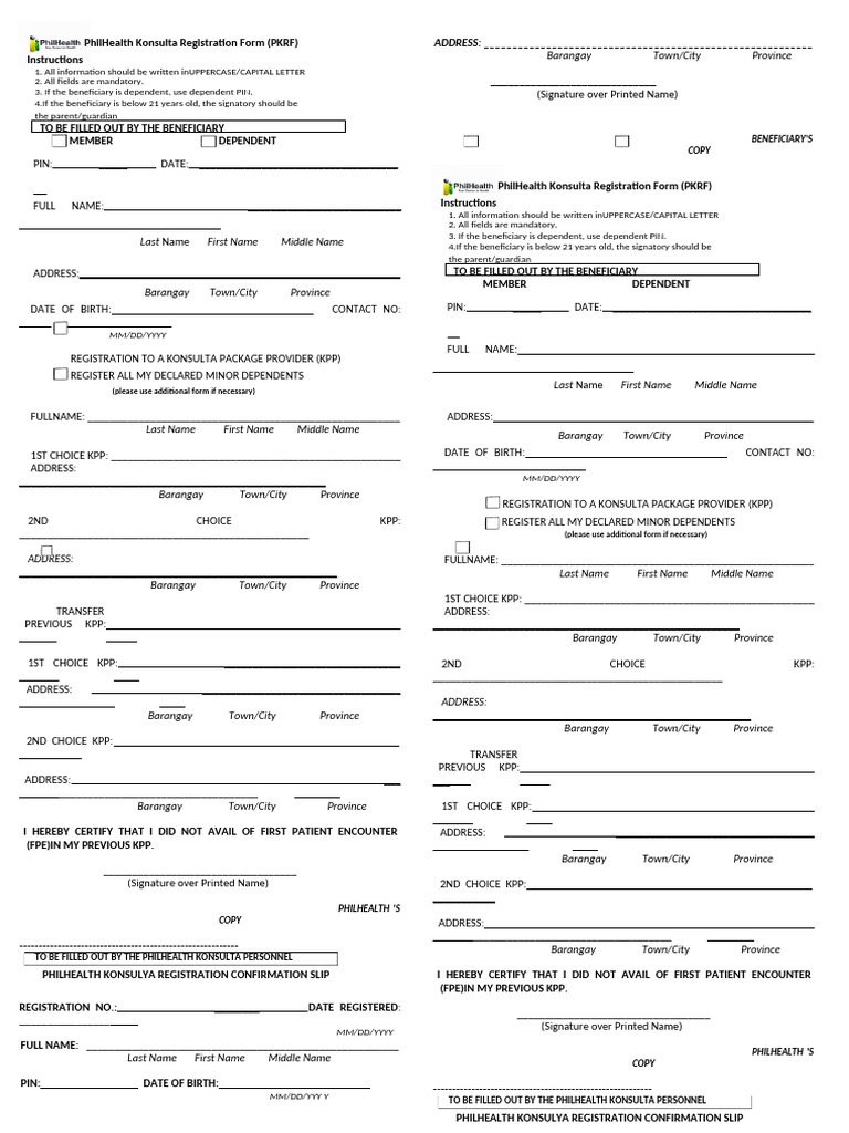 Philhteath PhilHealth Konsulta Registration Form | PDF