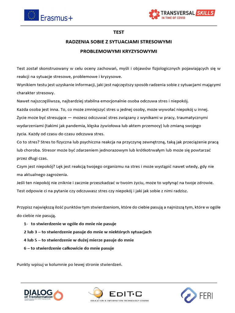Transversal Skills MOD 5 TEST RADZENIA SOBIE Z SYTUACJAMI STRESOWYMI PL ...