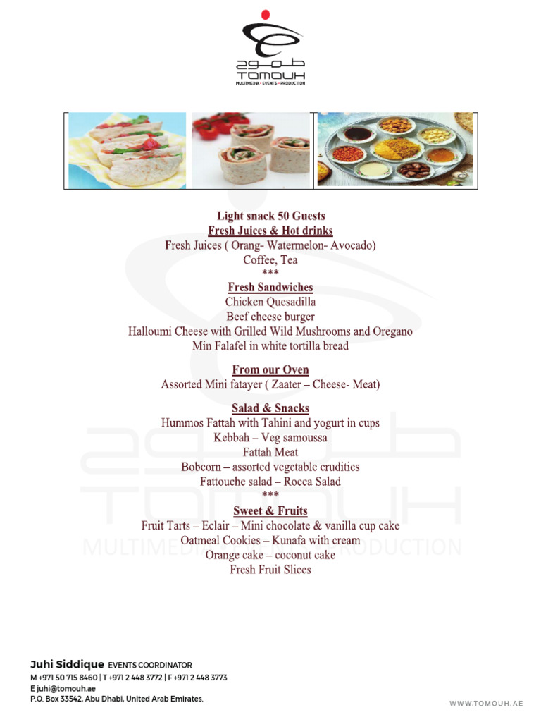 Light Snacks (50 Guests) | PDF