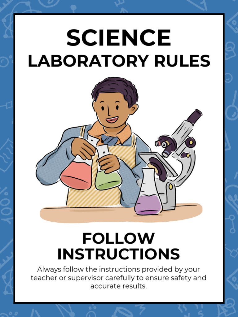 Science Laboratory Rules Educational Poster in Blue and White Hand ...