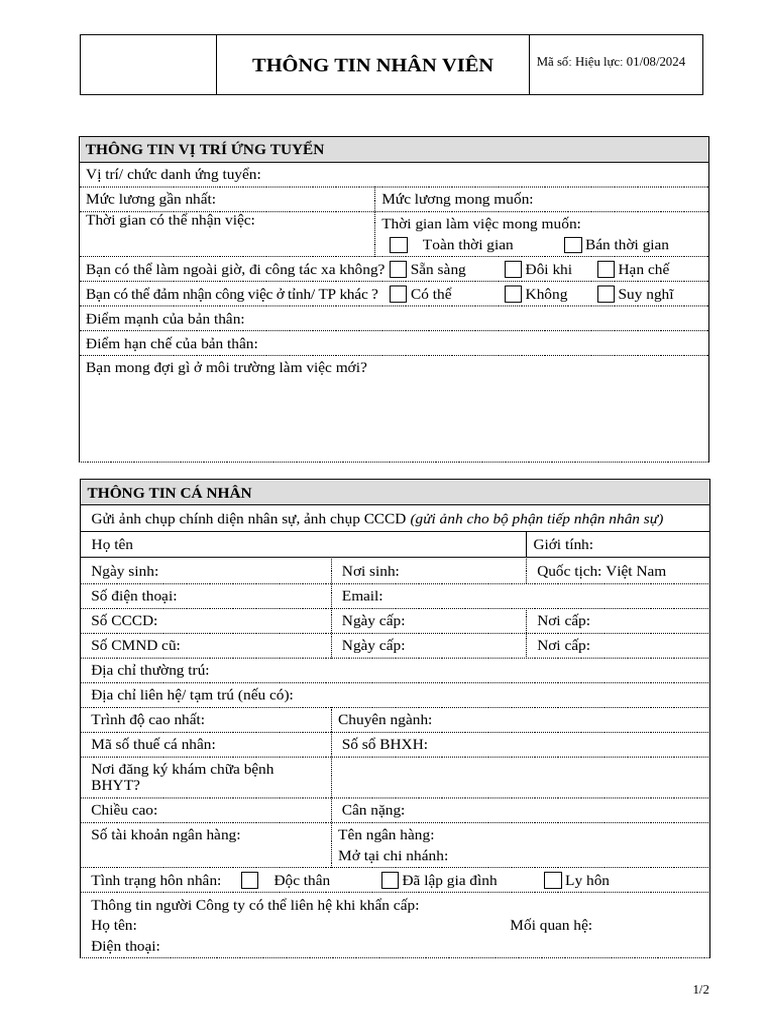 BM04 - Thong Tin Nhan Vien | PDF