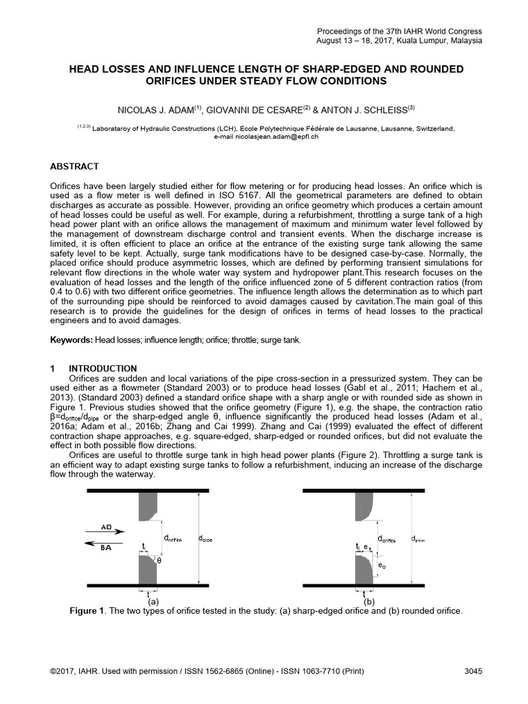 Head Losses in Sharp vs. Rounded Orifices | PDF | Dynamics (Mechanics ...