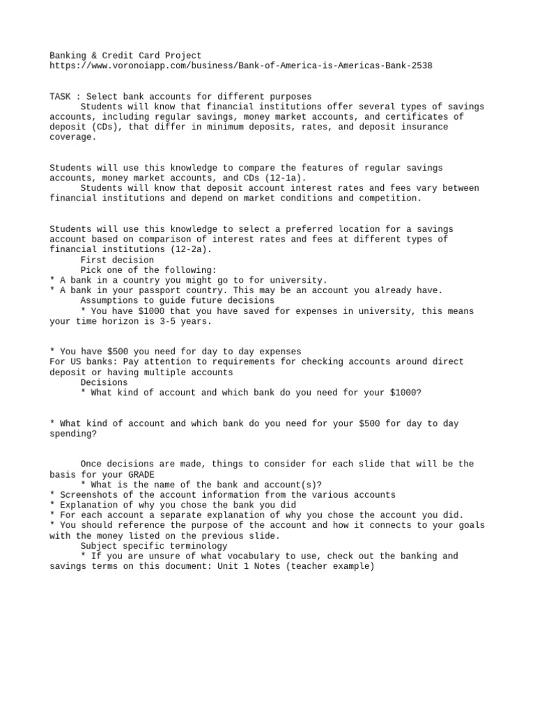 Banking & Credit Card Project Summative Task Sheet | PDF | Credit Card ...
