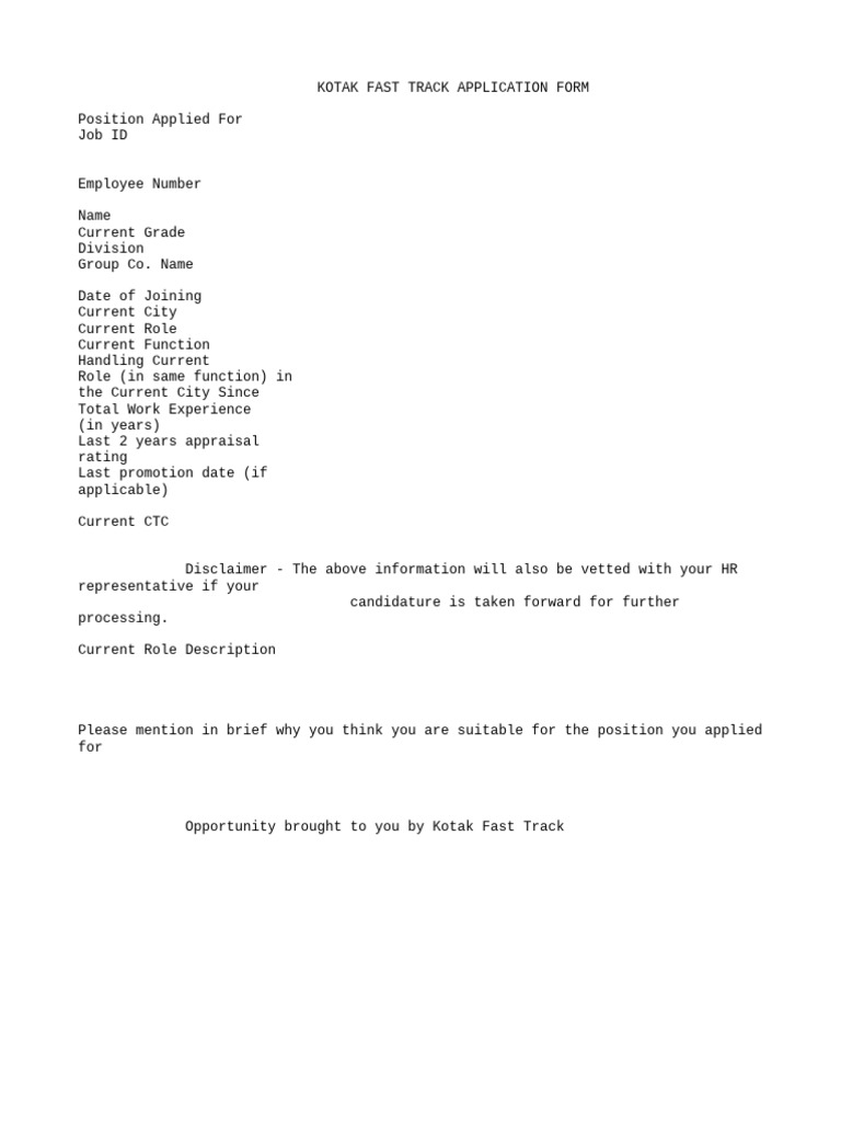 425343366 Applying for Kotak Fast Track 1 | PDF