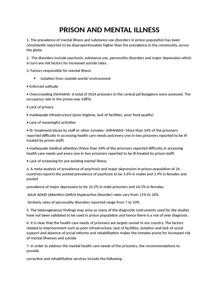 PRISON AND MENTAL ILLNESS | PDF | Mental Disorder | Mental Health