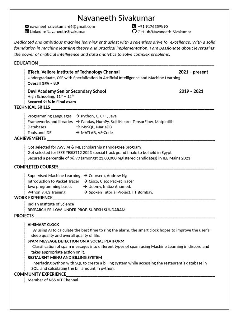 Machine Learning Enthusiast Resume | PDF | Machine Learning | Python (Programming Language)
