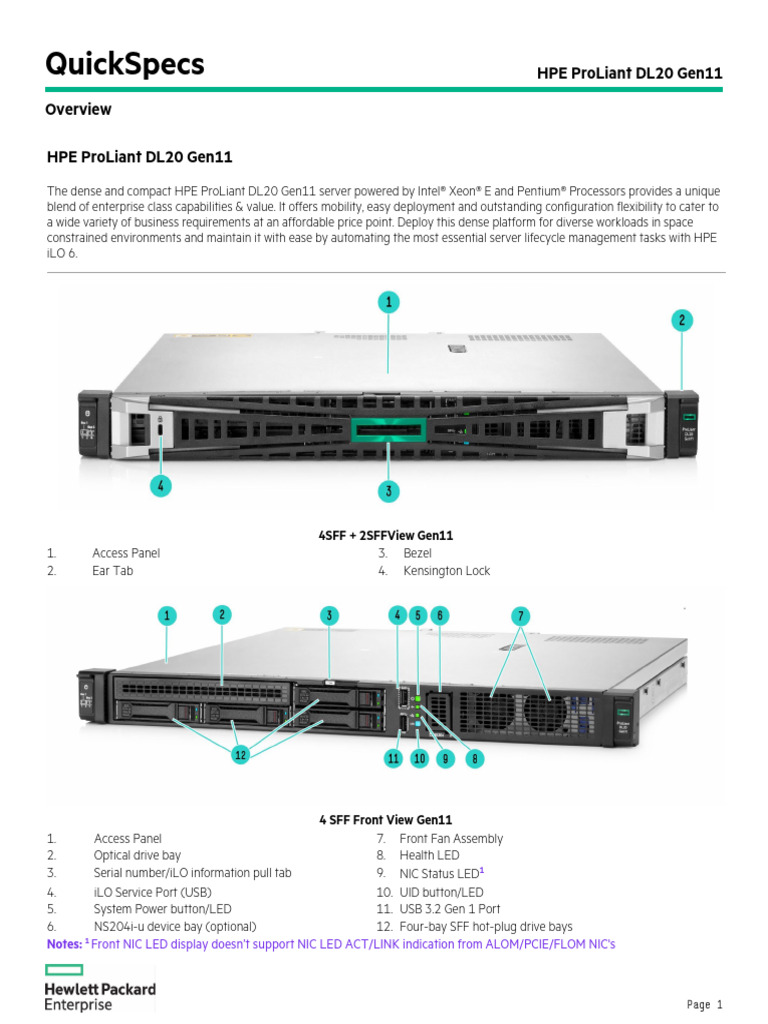 HPE ProLiant DL20 Gen11-A50007009enw | PDF | Booting | Computer Science