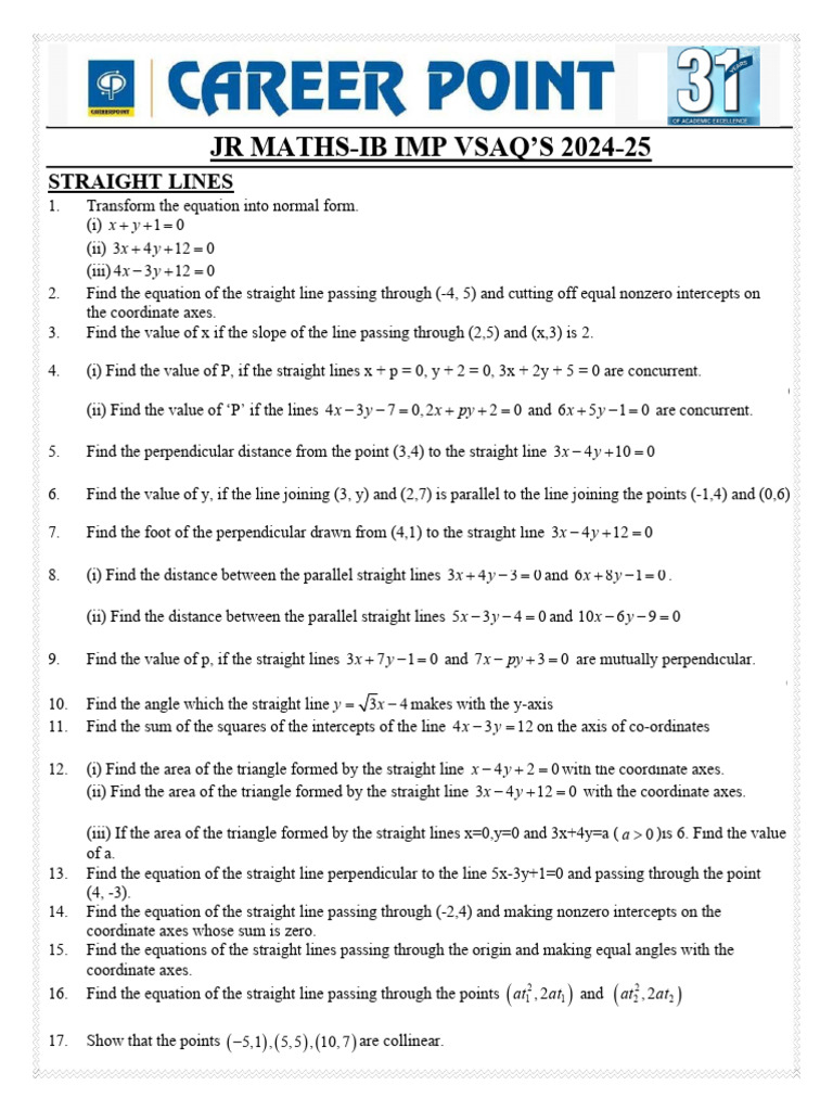 JR-MATHS-IB IMP VSAQ'S 2024-25. (1) | PDF | Line (Geometry) | Triangle