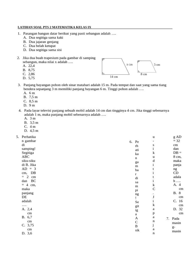 Latihan Soal PTS Matematika Kelas IX | PDF