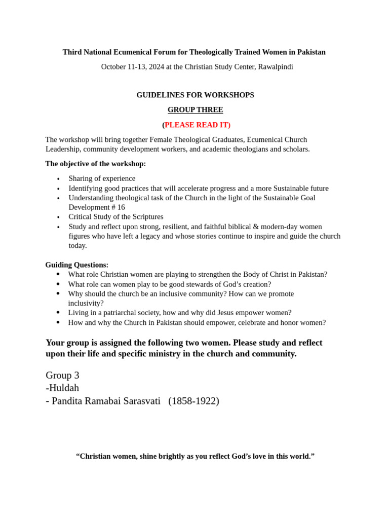 Guidelines For Workshop Groupwork - GROUP THREE | PDF