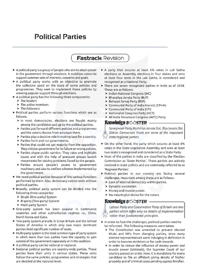 CH 4 Political Parties | PDF