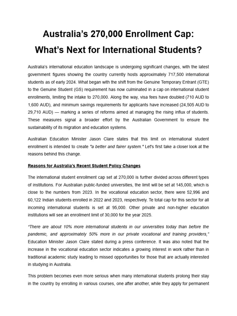 Australia Cap On International Students Pdf Australia Economies