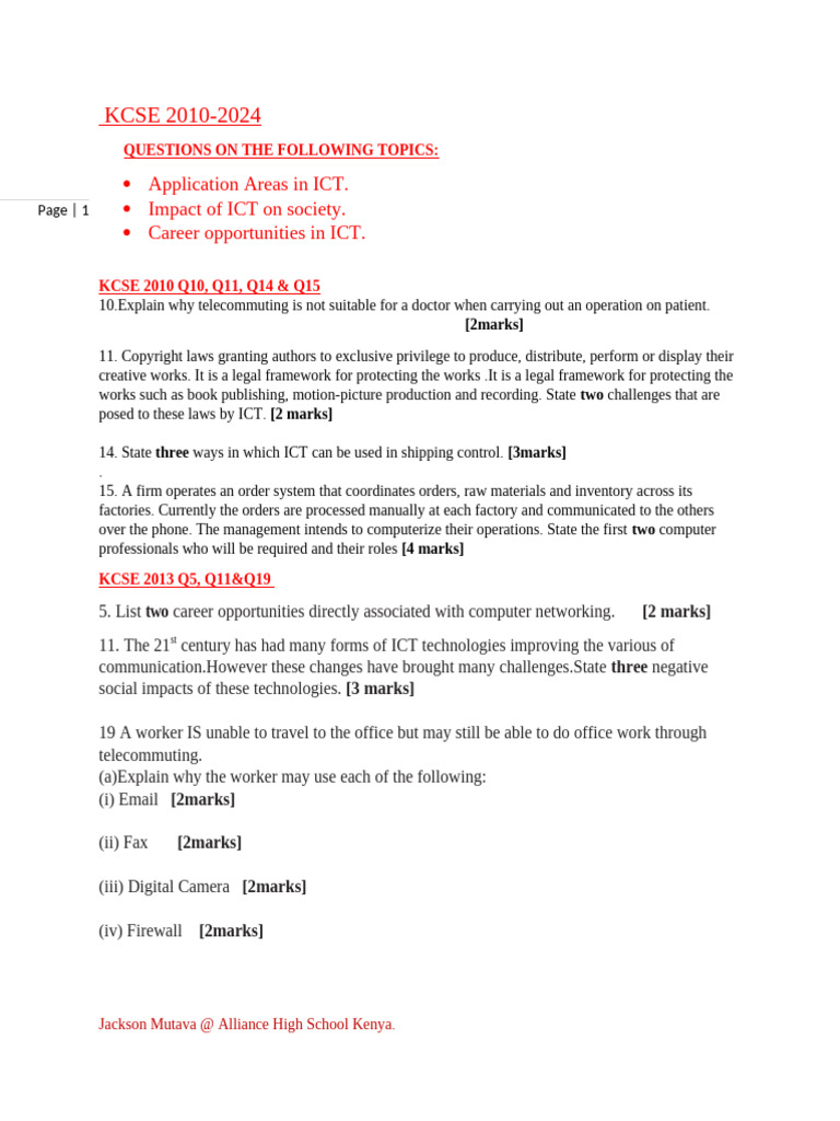 ICT Questions Edited | PDF | Educational Technology | Information And ...