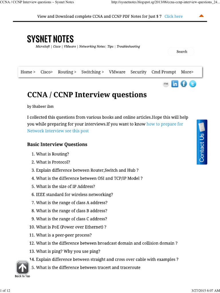 CCNA/CCNP Interview Q&A Guide | PDF | Communications Protocols ...