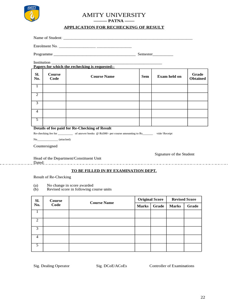 FORM OF RECHEKING OF ANSWER BOOKS (Re-Vised) | PDF