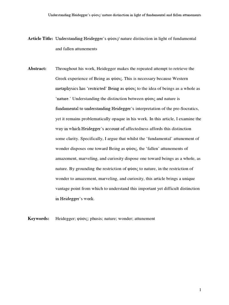 Heidegger Phusis Nature and Attunement | PDF | Martin Heidegger | Being ...