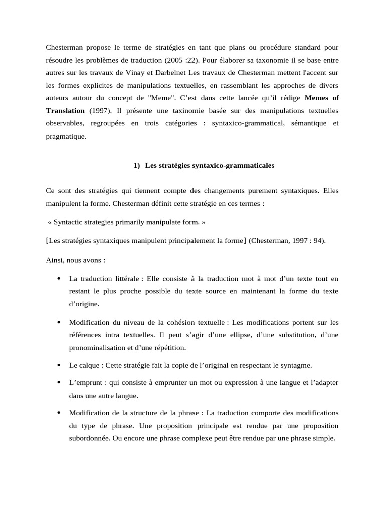 Stratégies de traduction selon Chesterman | PDF | Traductions ...