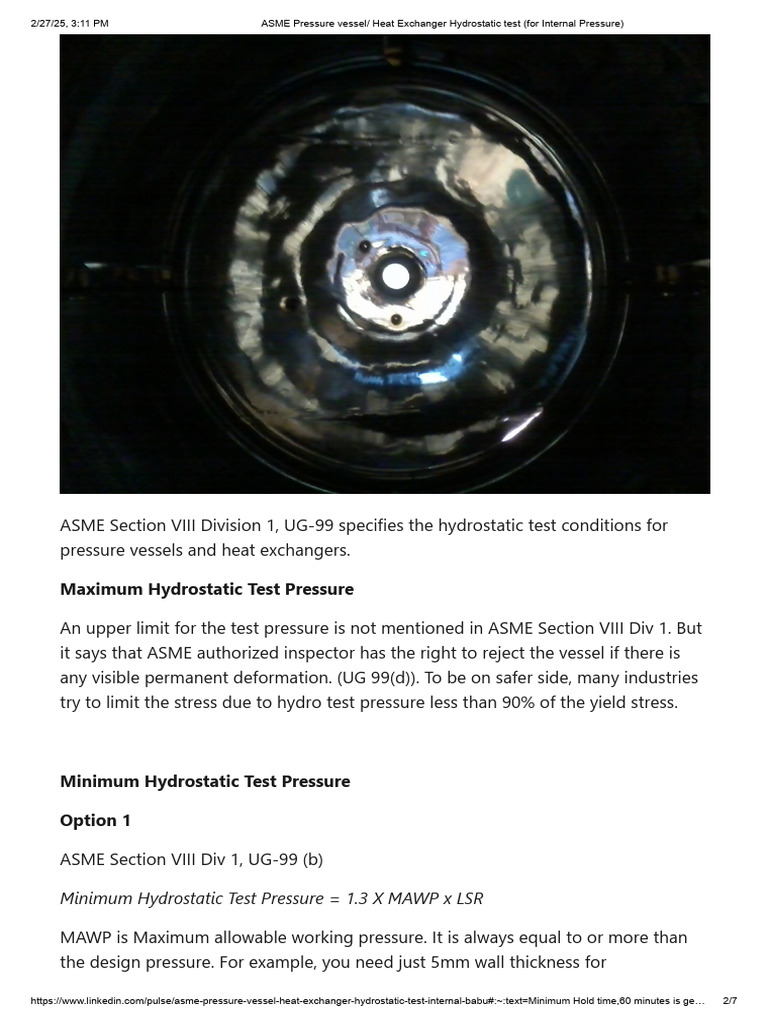 ASME UG-99 Hydrostatic Test Guidelines | PDF