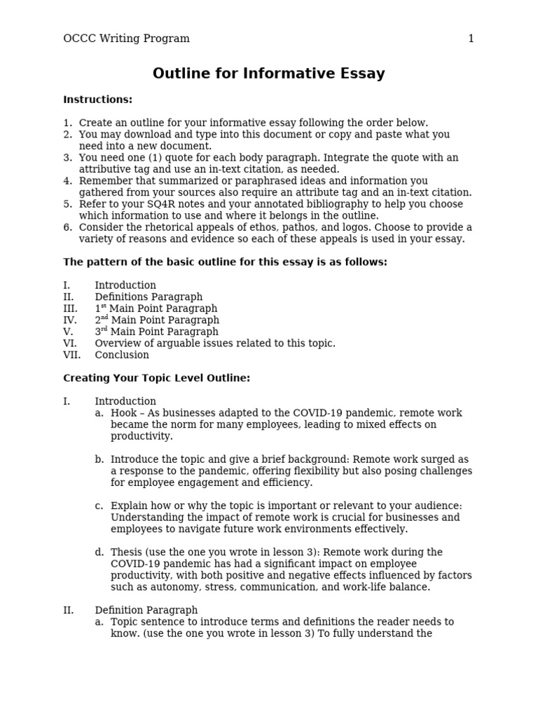 Informative Essay Outline - Robert - Green | PDF | Work–Life Balance ...