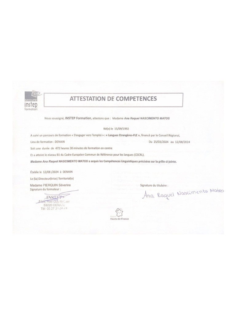 Attestation de Competences | PDF