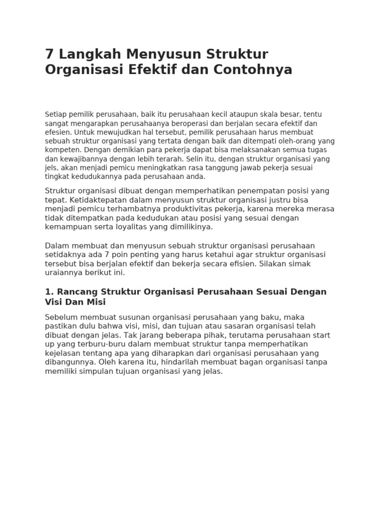 7 Langkah Menyusun Struktur Organisasi Efektif Dan Contohnya | PDF