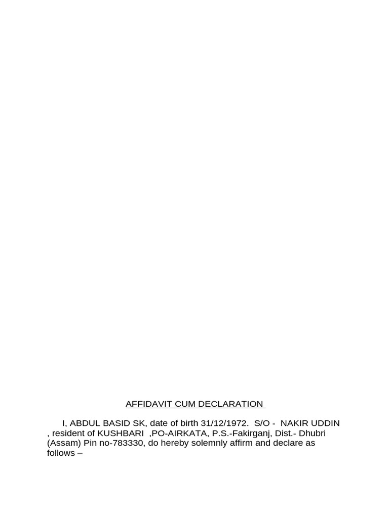 A F F I DA V IT FOR Double Pan Card | PDF