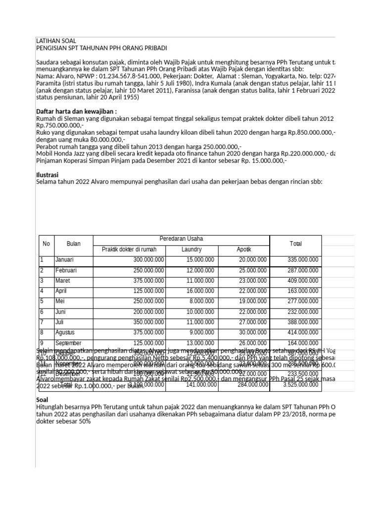 Latihan Soal SPT Tahunan PPH OP | PDF