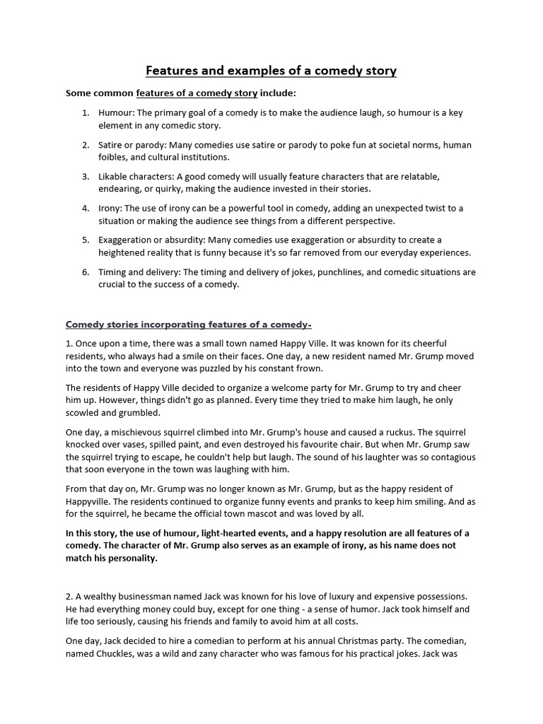 Key Features of Comedy Stories | PDF | Comedy | Laughter