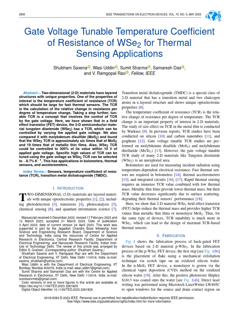 Thermal Sensing with Tunable TCR | PDF | Field Effect Transistor | Mosfet