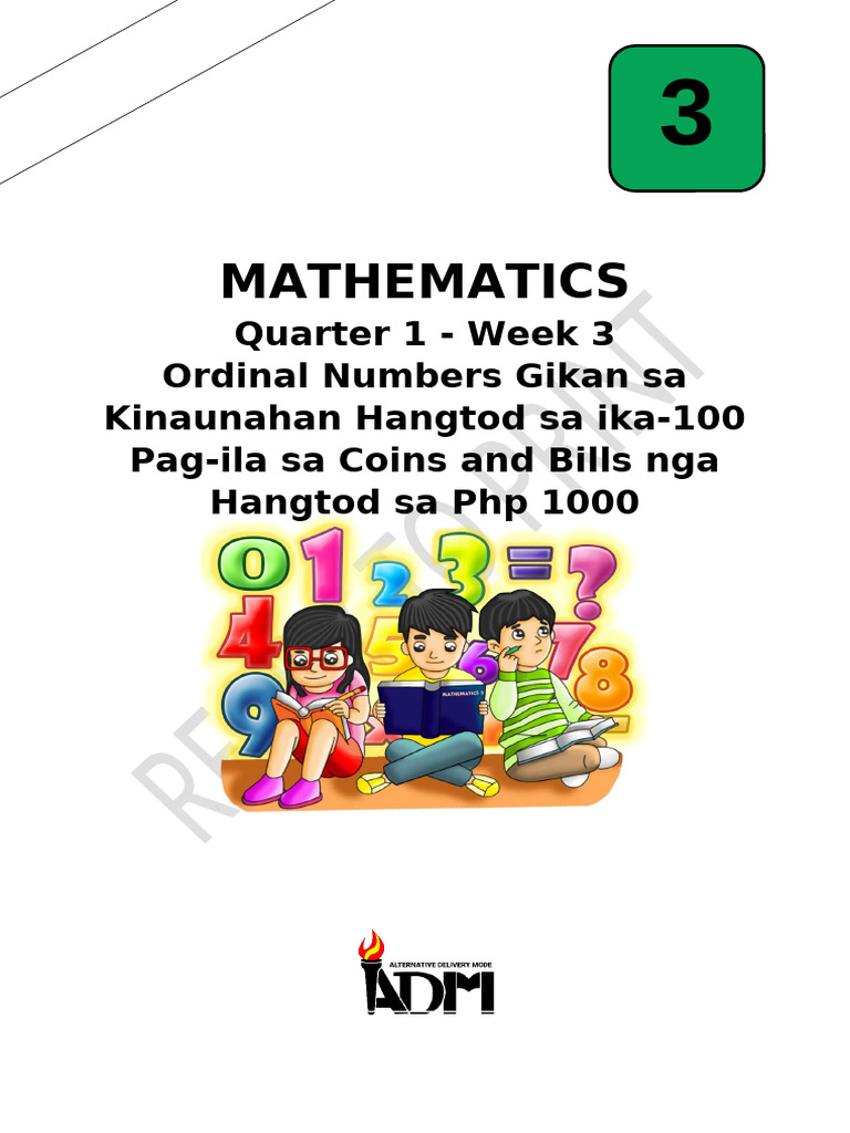 Math3 q1 Mod3 Ordinal-Numbers-Coins-and-Bills v5 | PDF