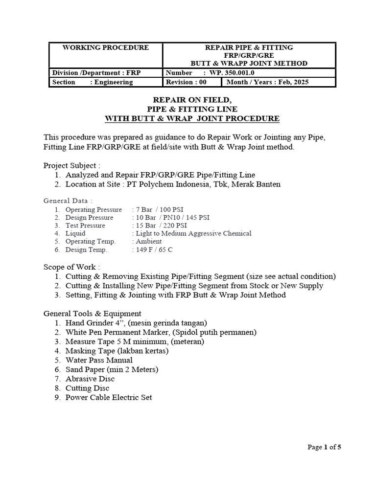 FRP Pipe Repair Procedure Guide | PDF | Fibre Reinforced Plastic ...